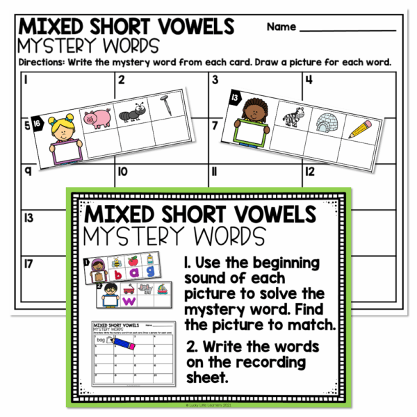 1st Grade Phonics Center - Mixed Short Vowel CVC words - Lucky Little ...