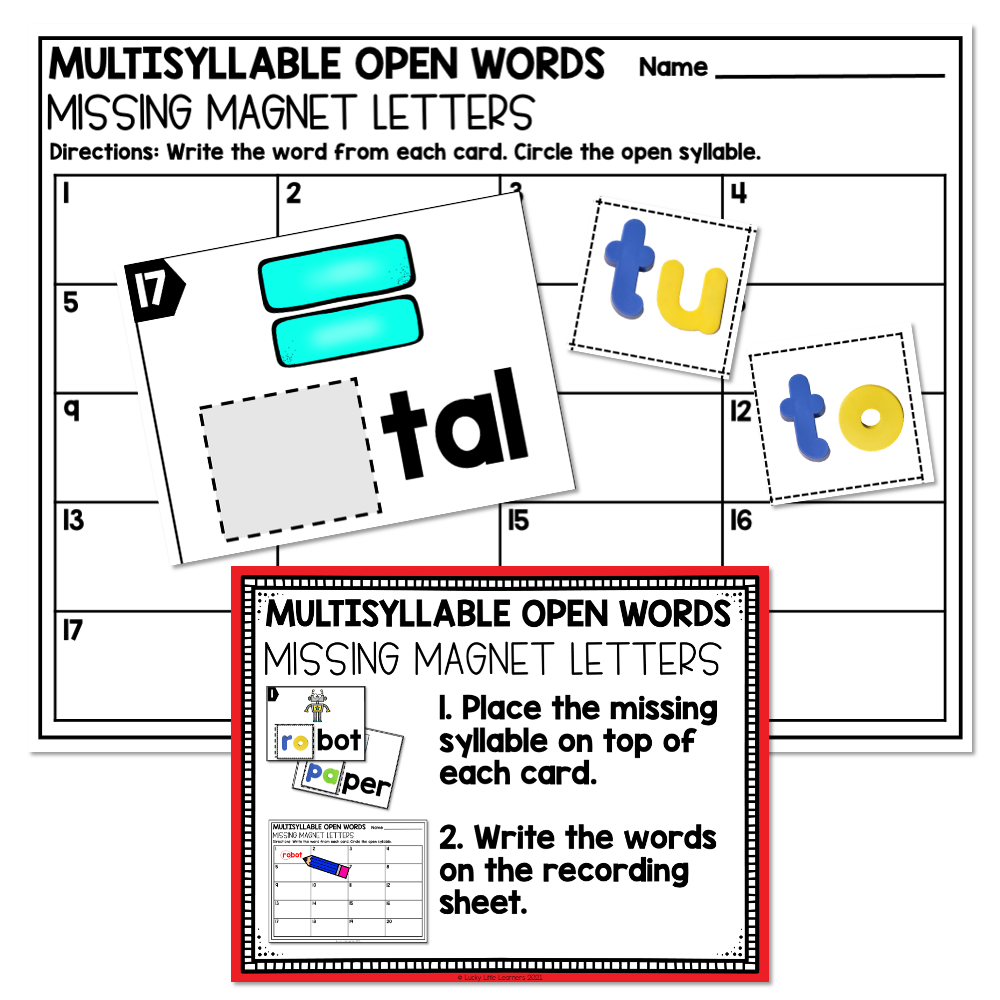 1st Grade Phonics Center - Multisyllable Open Words - Lucky Little Learners