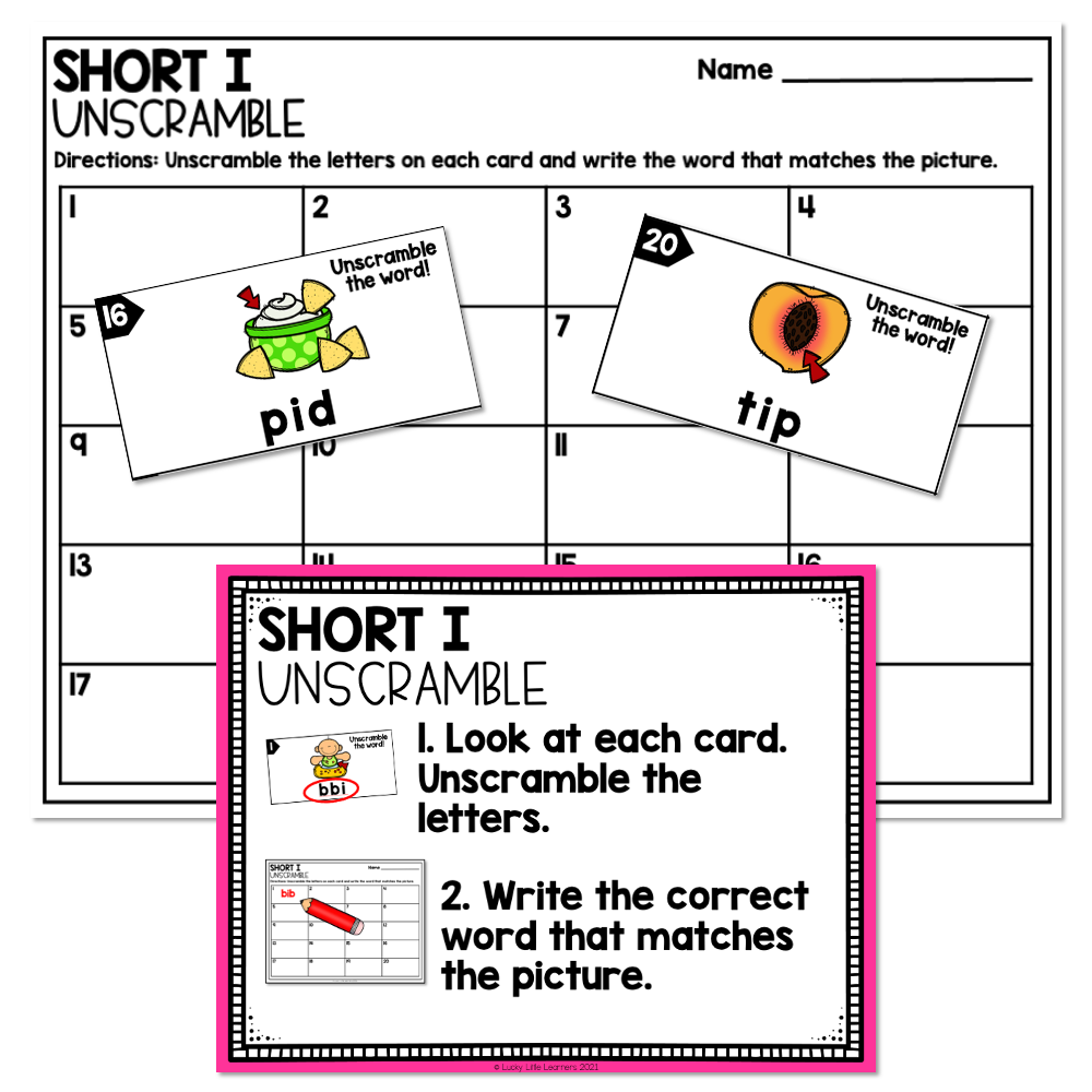 1st Grade Phonics Center - Short I - Lucky Little Learners