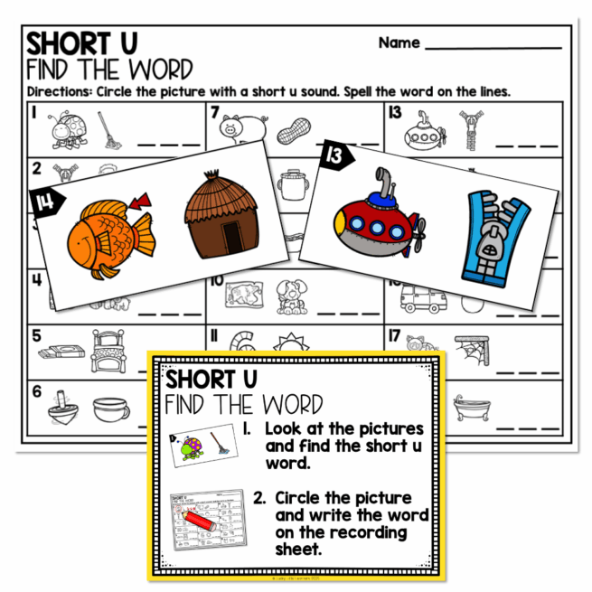 1st Grade Phonics Center - Short U - Lucky Little Learners
