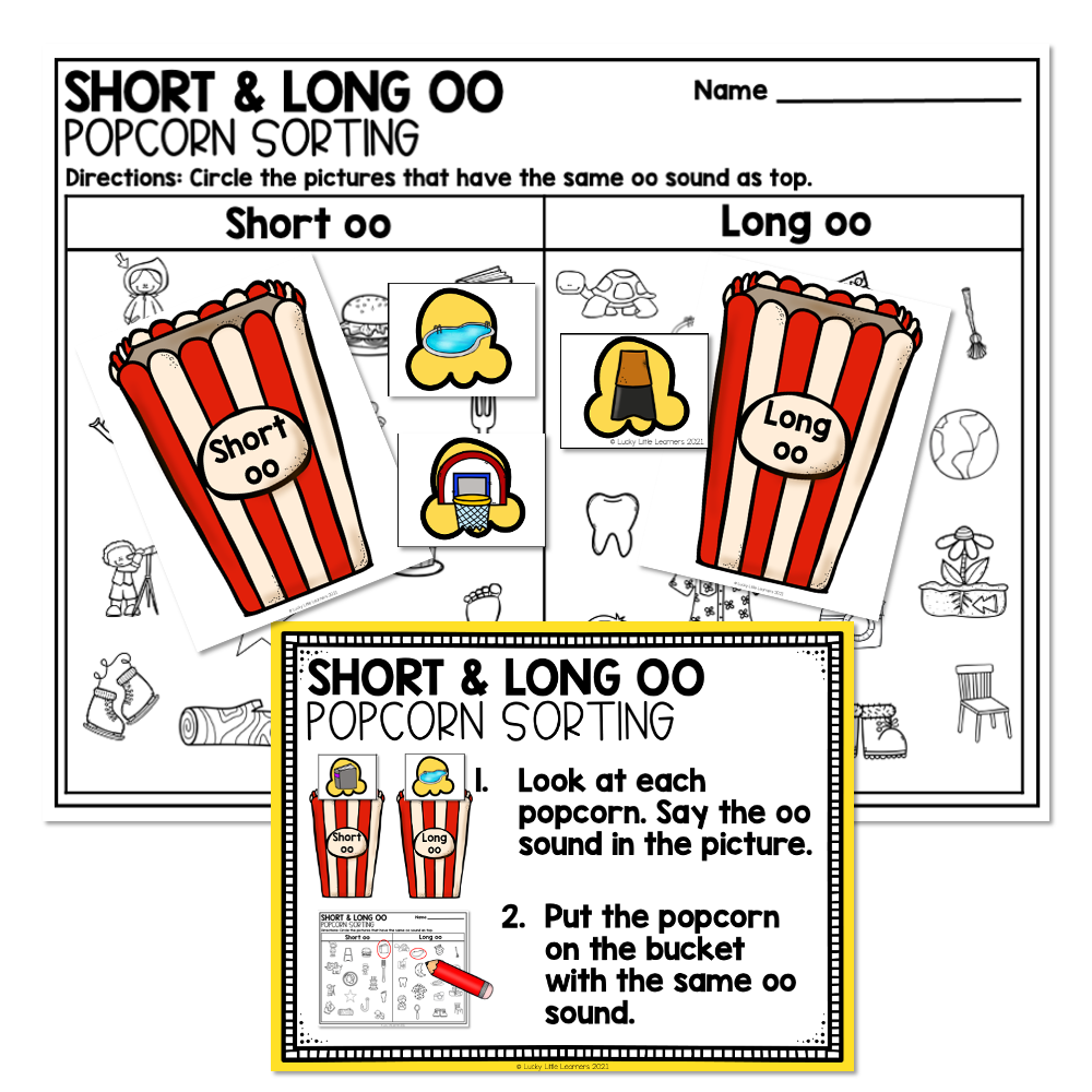 1st Grade Phonics Center - Short and Long OO - Lucky Little Learners