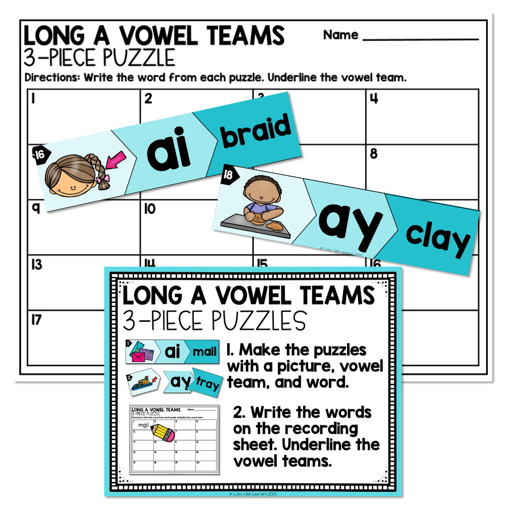 1st Grade Phonics Center - Vowel Teams AI AY - Lucky Little Learners