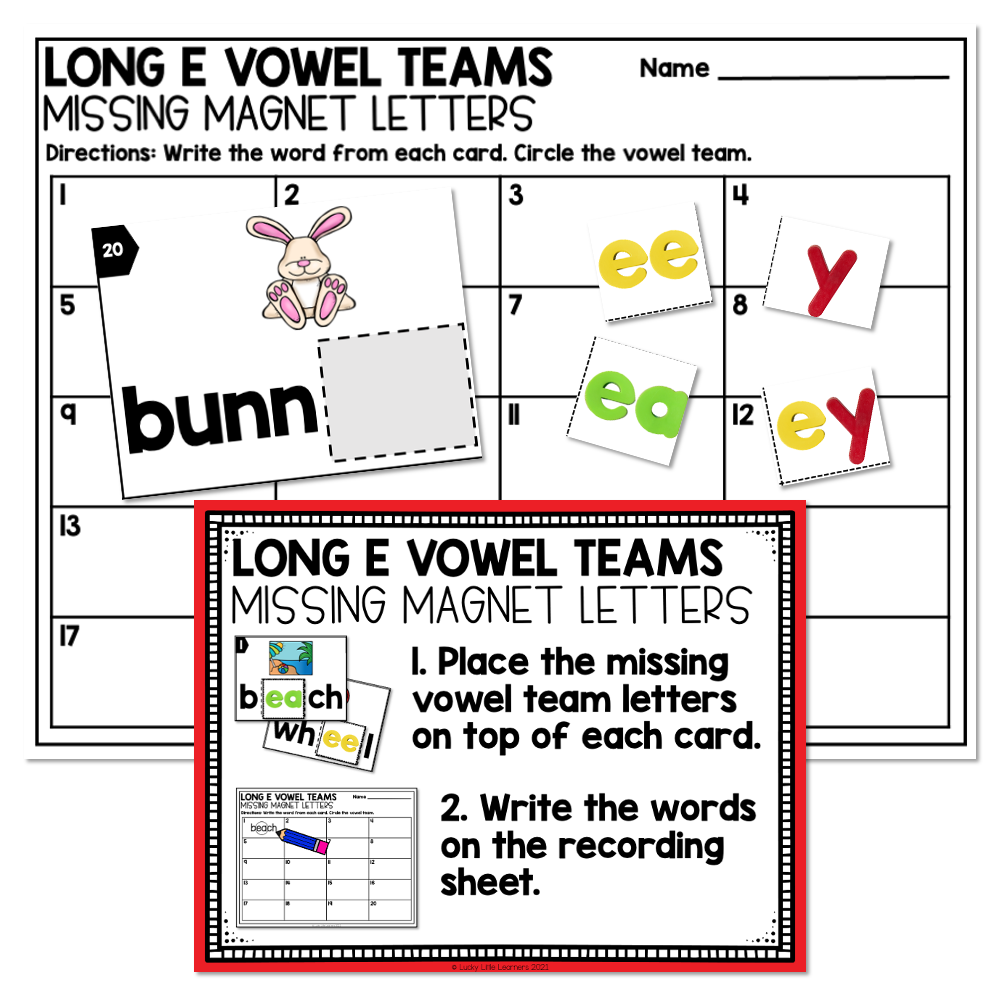 1st Grade Phonics Center - Vowel Teams EA EE EY - Lucky Little Learners