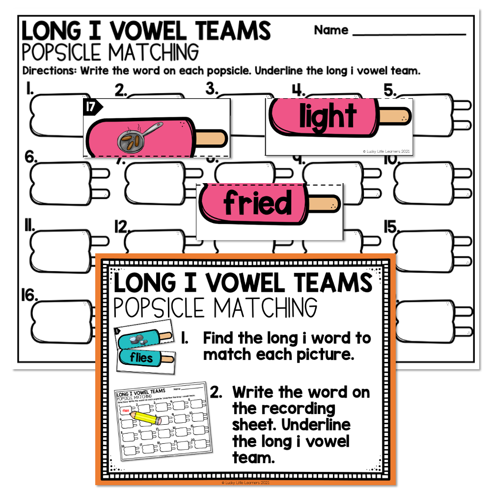 1st Grade Phonics Center - Long I Vowel Teams IE, IGH - Lucky Little ...