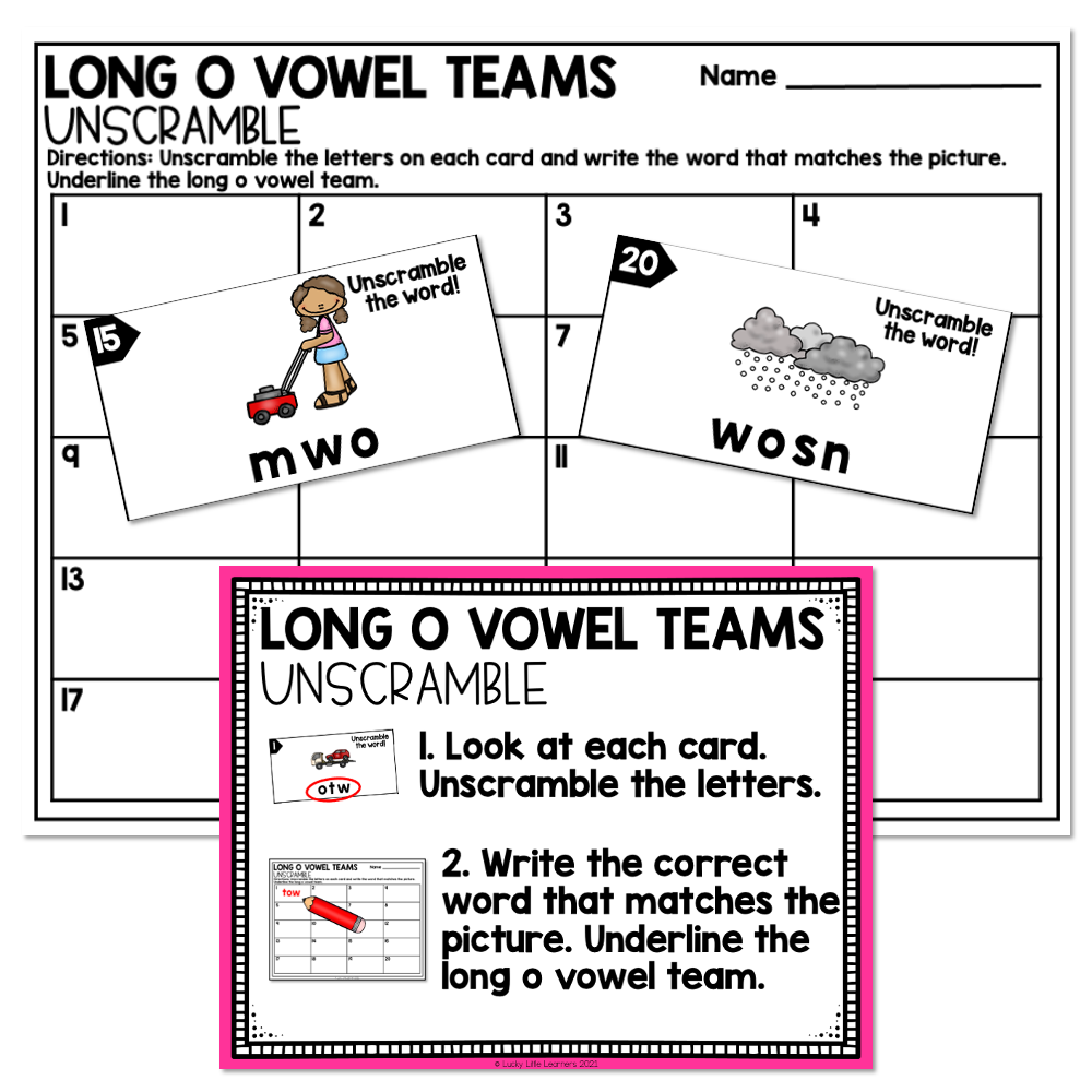 1st Grade Phonics Center - Vowel Teams OW, OW, OE - Lucky Little Learners