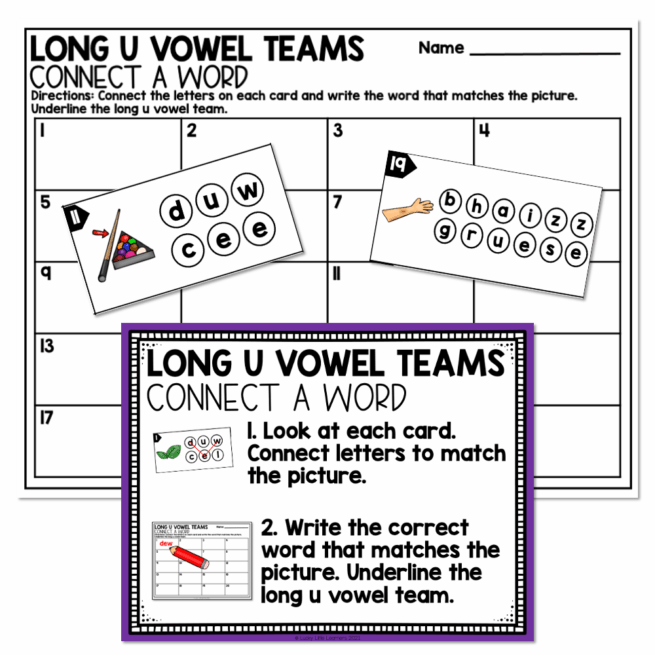 1st Grade Phonics Center - Vowel Teams UI, UE, EW - Lucky Little Learners