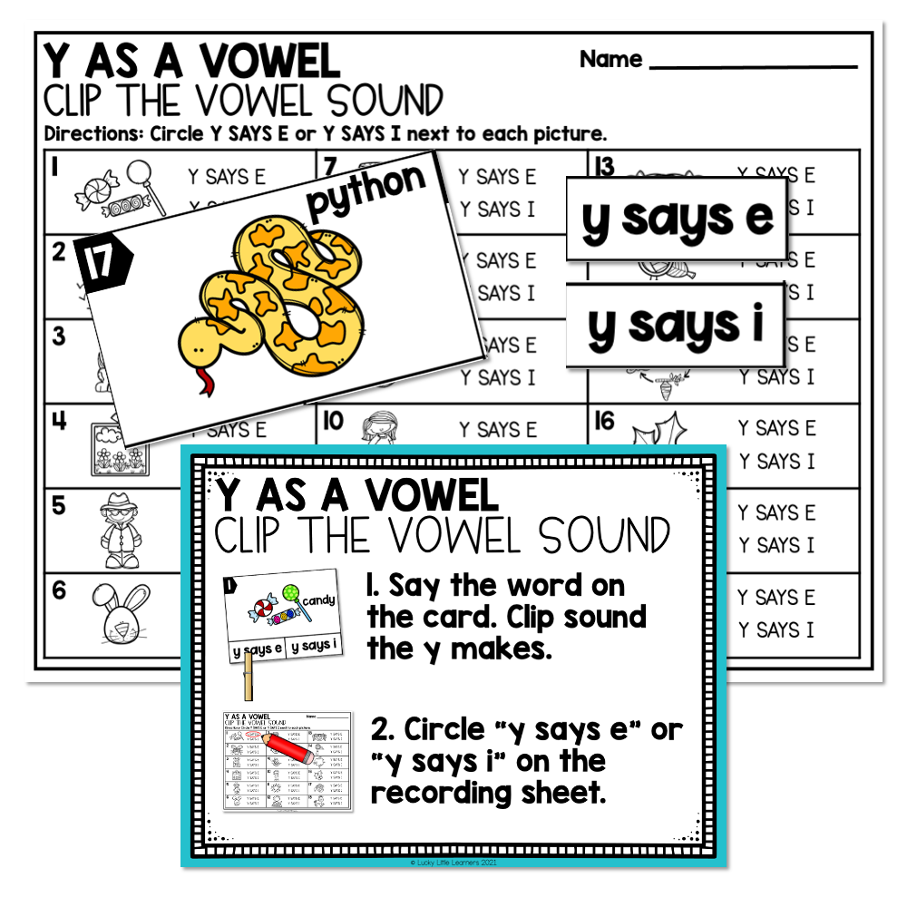 1st Grade Phonics Center - Y as a Vowel - Lucky Little Learners