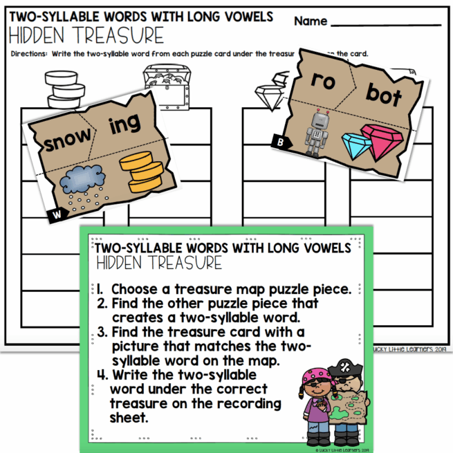 2nd Grade Phonics Center - Two Syllable Words with Long Vowels - Lucky ...