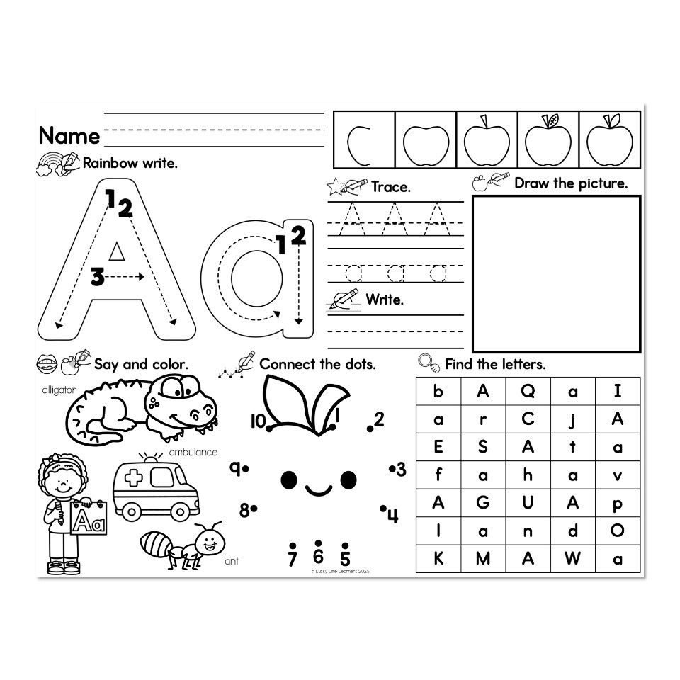 Alphabet Placemat - Letter A - Lucky Little Learners