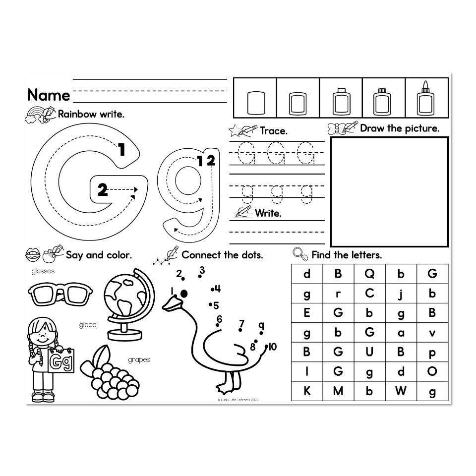 Alphabet Placemat - Letter G - Lucky Little Learners