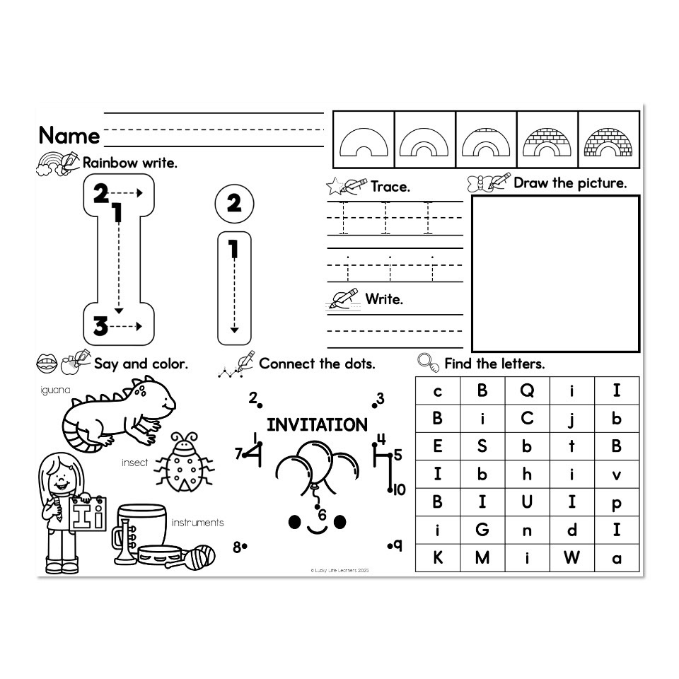 Alphabet Placemat - Letter I - Lucky Little Learners