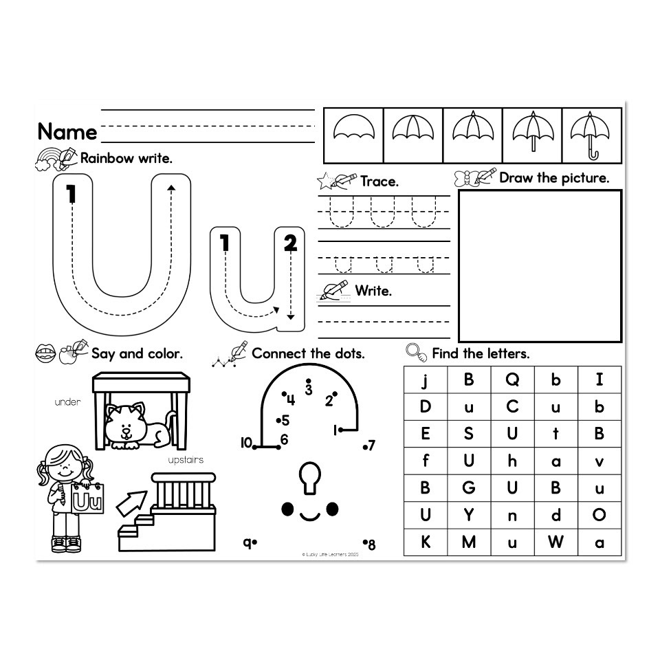 Alphabet Placemat - Letter U - Lucky Little Learners