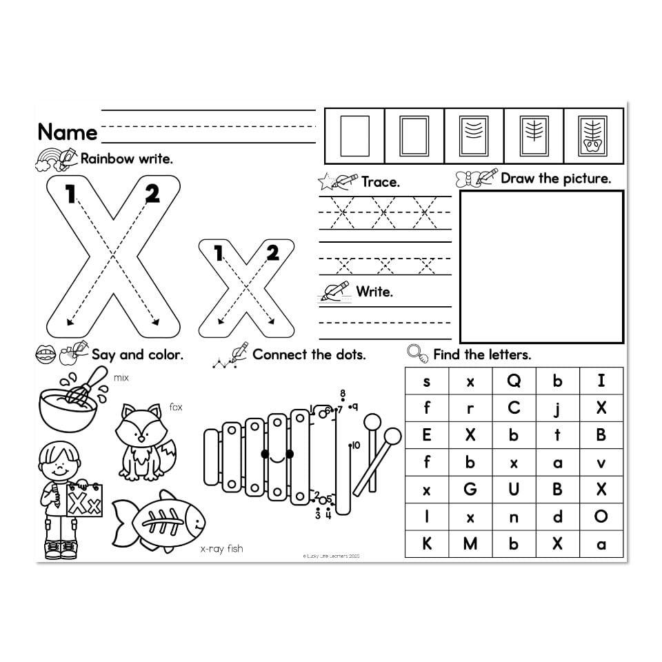 Alphabet Placemat - Letter X - Lucky Little Learners