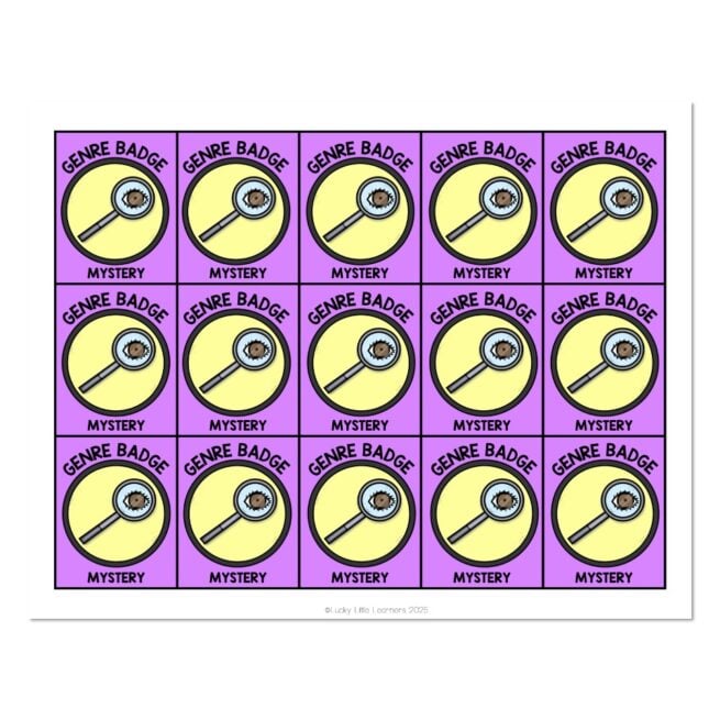 Brag Tags - Reading Genre Badge - Mystery - Lucky Little Learners