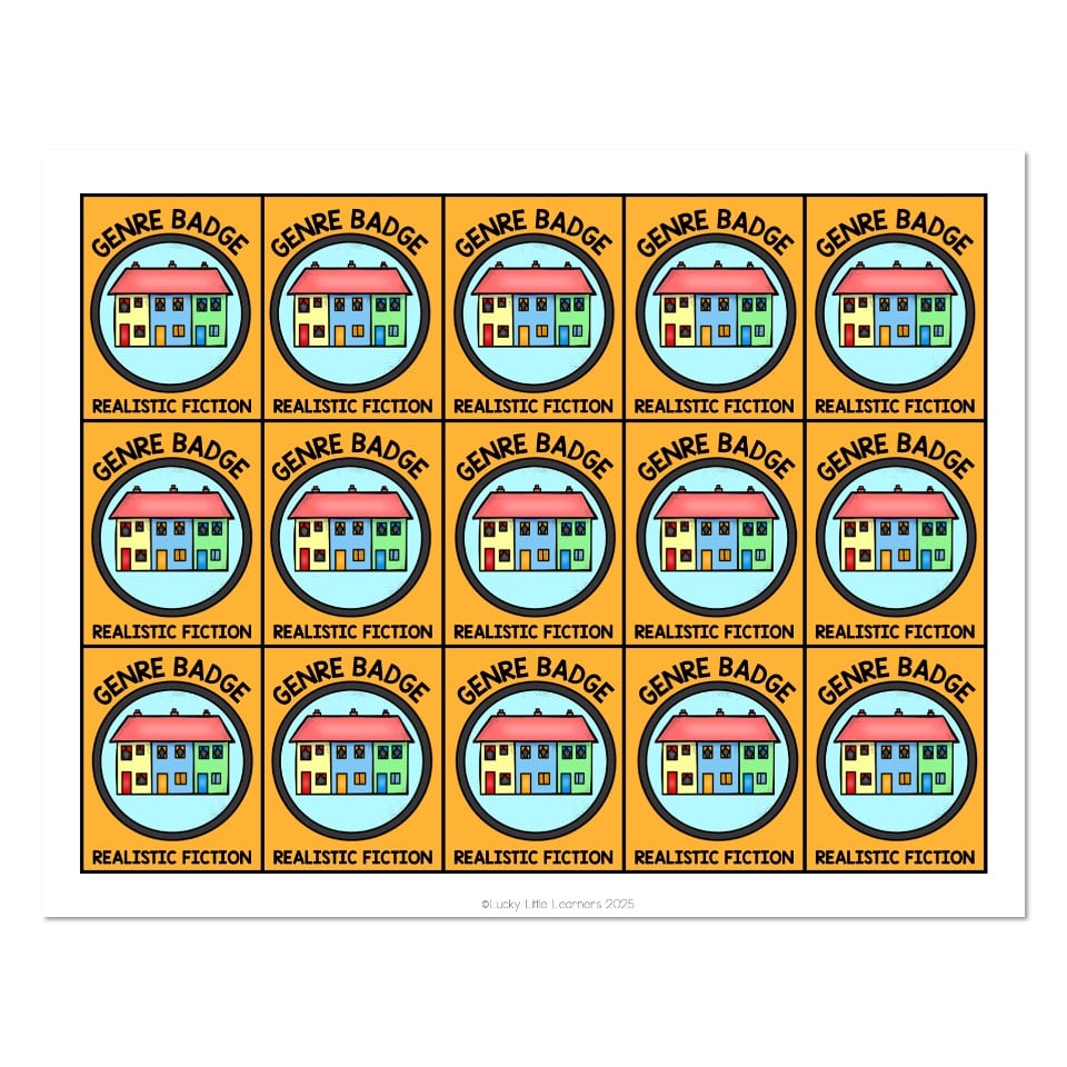 Brag Tags - Reading Genre Badge - Realistic Fiction - Lucky Little Learners