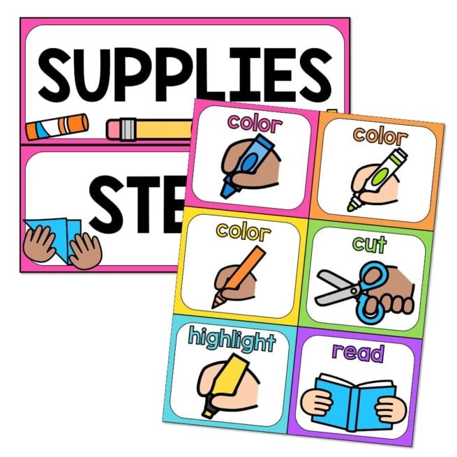 Classroom Setup - Visual Direction and Supply Cards - Lucky Little Learners
