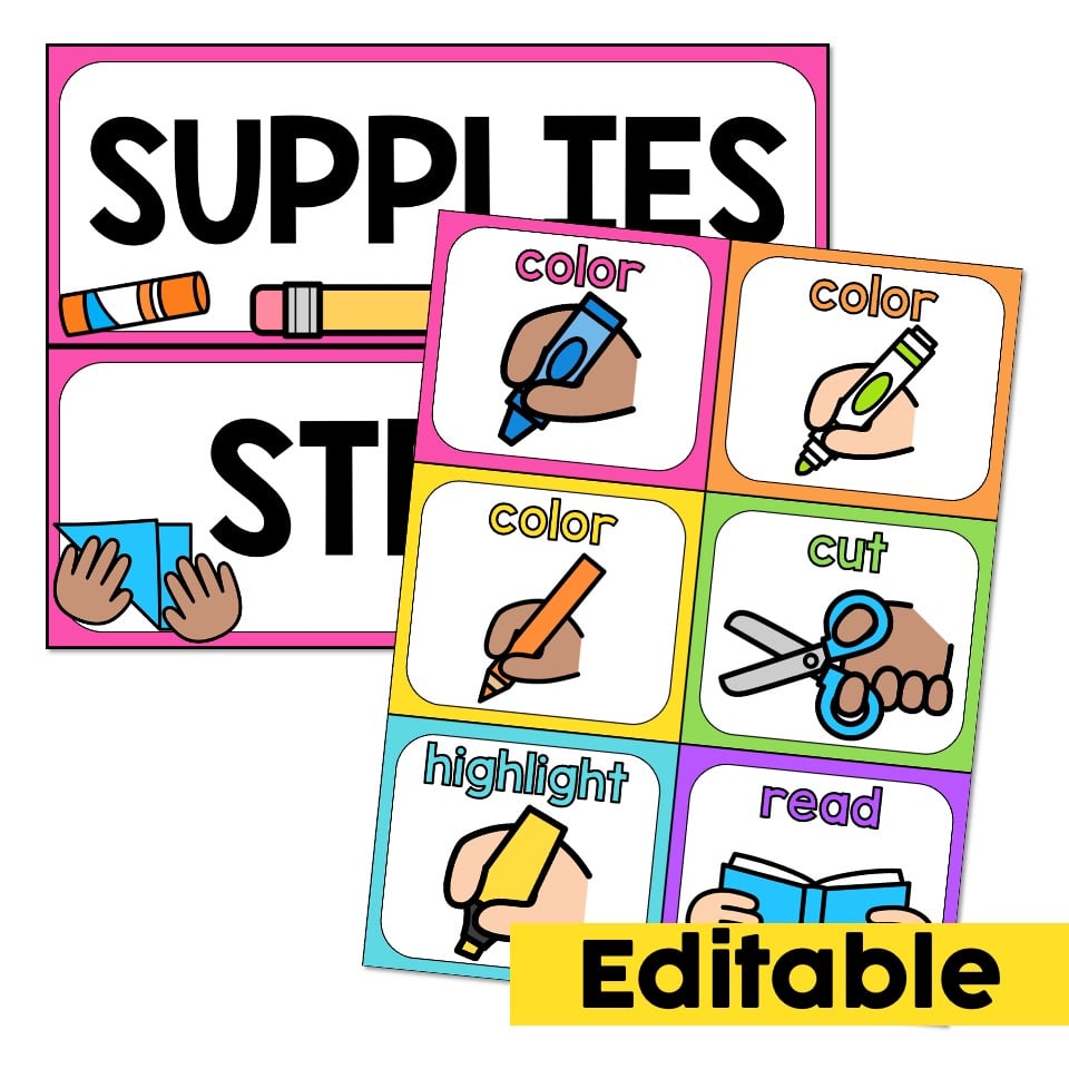 Classroom Setup - Visual Direction and Supply Cards - Editable - Lucky ...