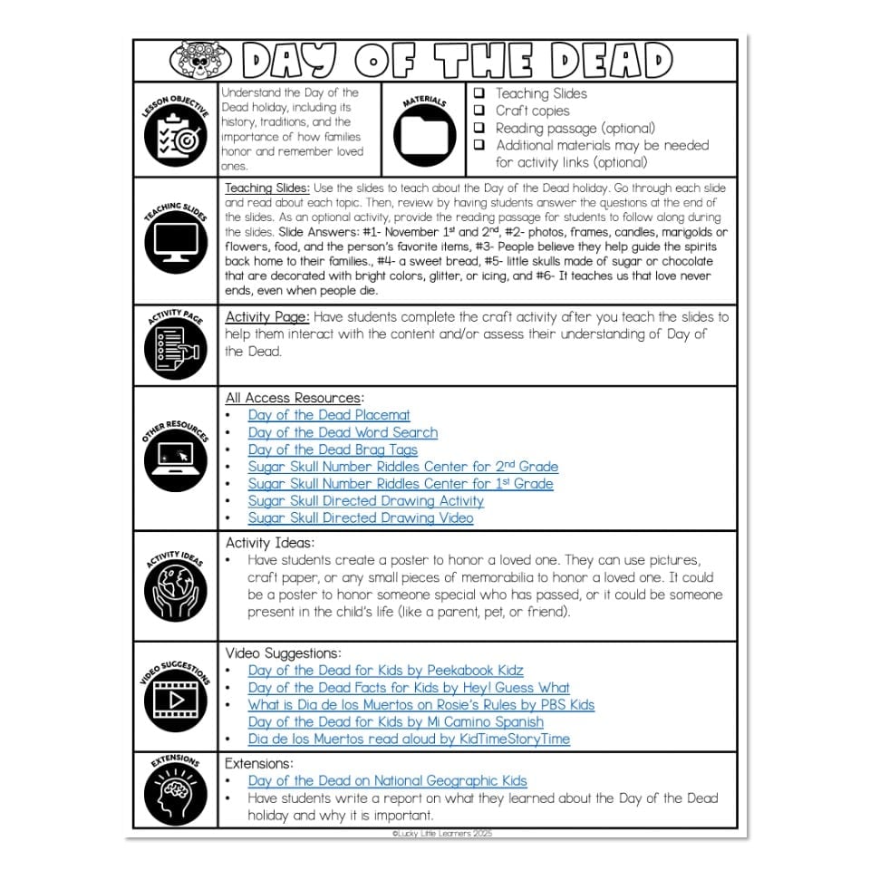 Day of the Dead - Teacher's Guide - Lucky Little Learners