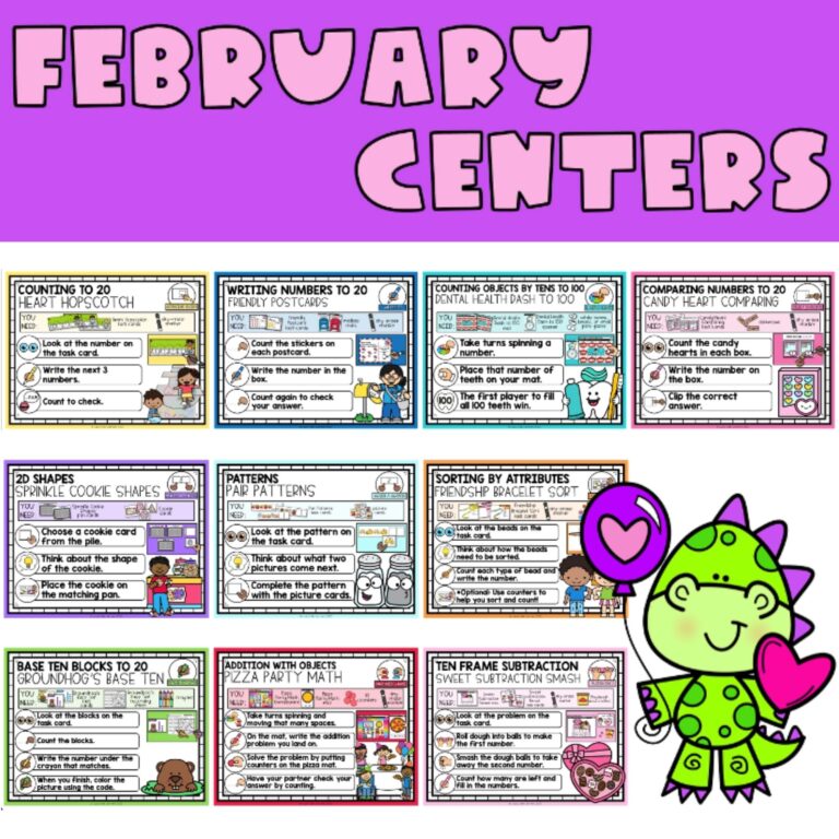 February Math Centers & Activities for Kindergarten - Lucky Little Learners