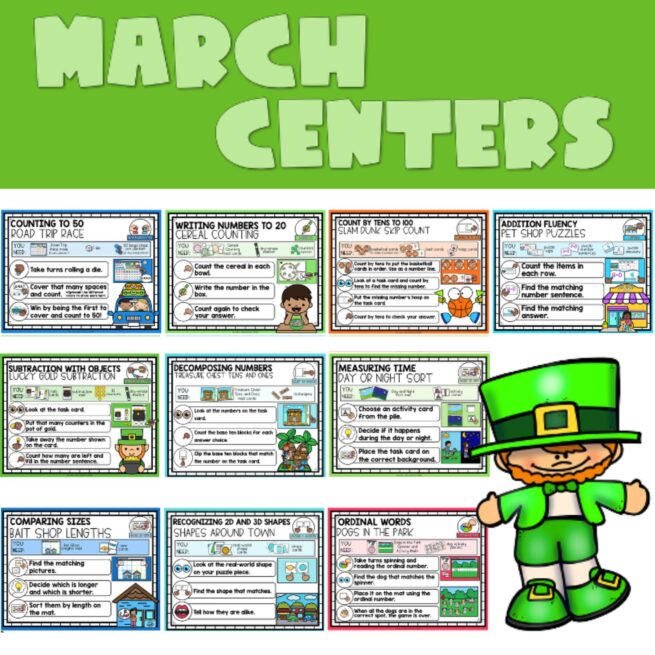 March Math Centers & Activities for Kindergarten - Lucky Little Learners