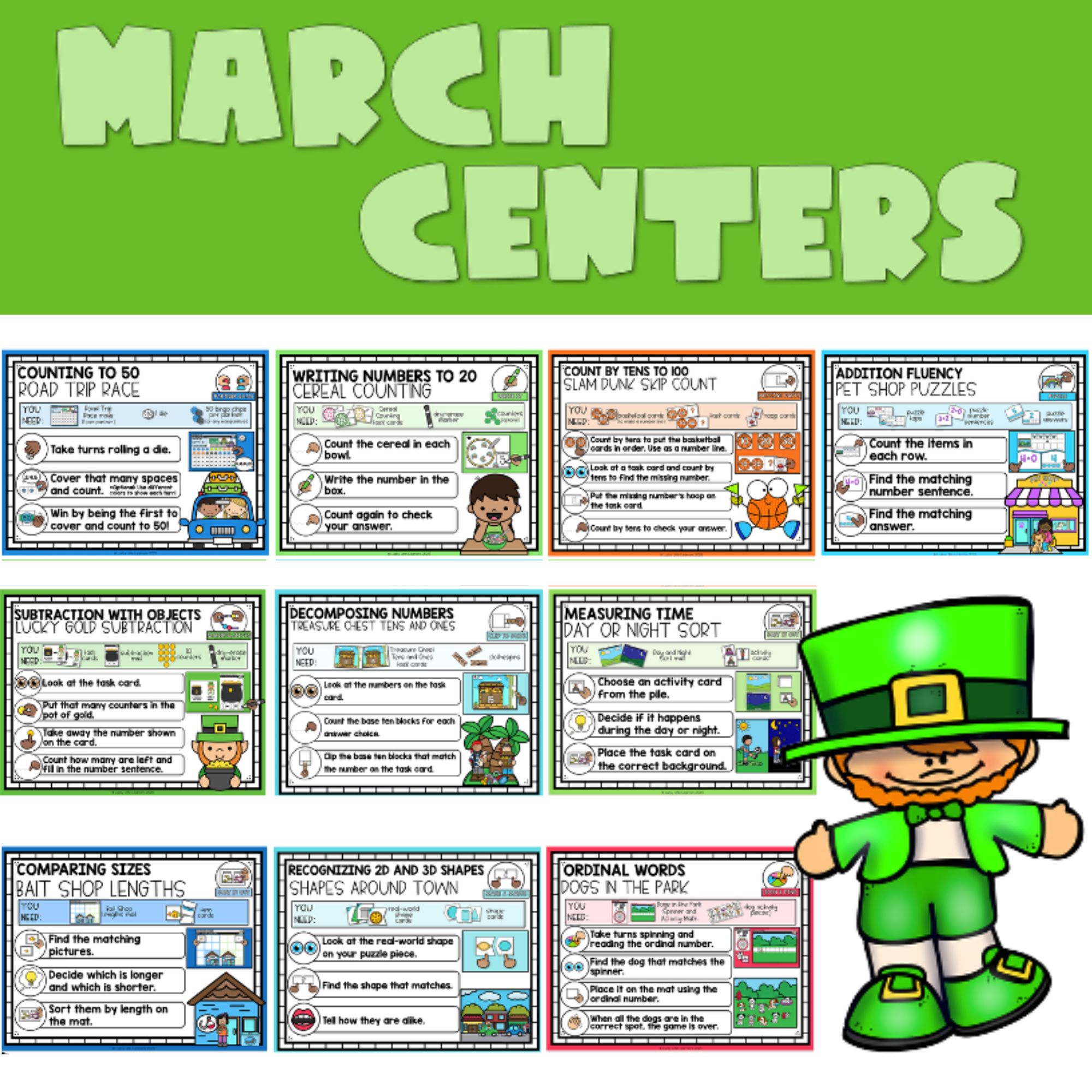 March Math Centers & Activities for Kindergarten - Lucky Little Learners