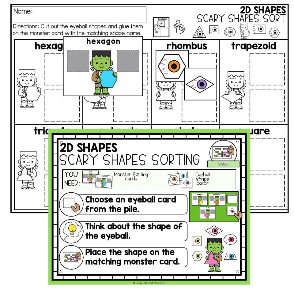 Kindergarten Math Center - October - 2D Shapes - Scary Shapes Sort ...