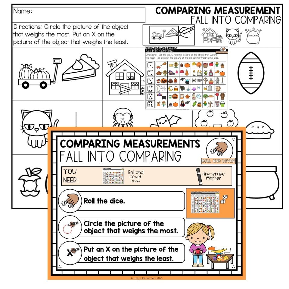 Kindergarten Math Center - October - Comparing Measurements - Fall Into ...