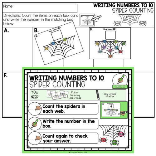 Kindergarten Math Center - October - Writing Numbers to 10 - Spider ...
