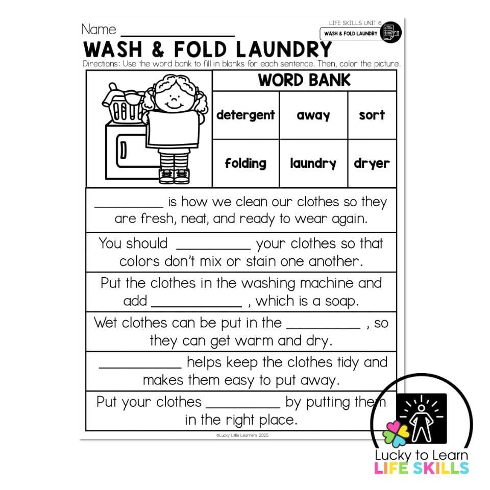Lucky to Learn Life Skills - Unit 6 Clothing & Self-Care - Wash & Fold ...
