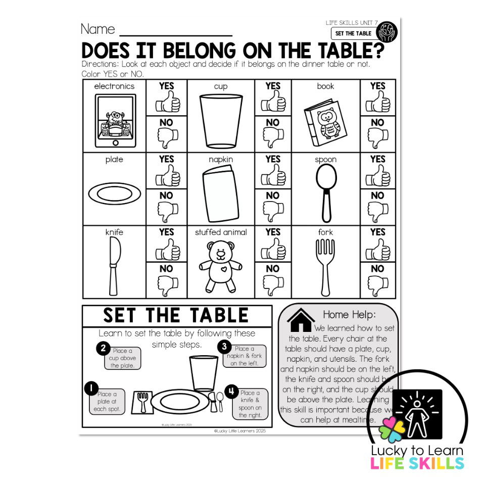 Lucky to Learn Life Skills - Unit 7 Food Independence - Set the Table ...