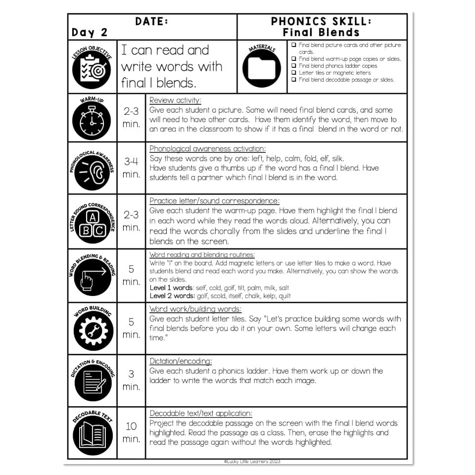 Lucky to Learn Phonics - Final Blends - Lesson Plan Day 2 - Lucky ...