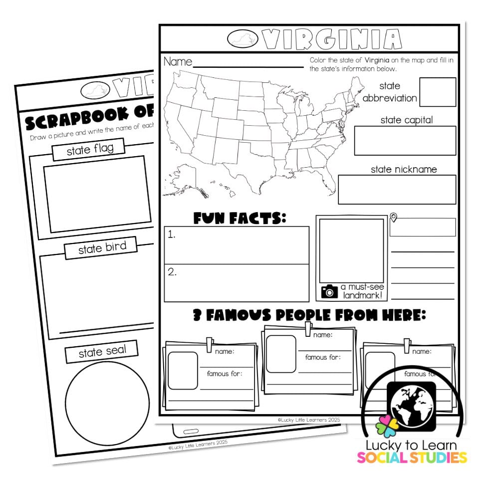 Lucky to Learn Social Studies - US States - Virginia - One-Pager ...