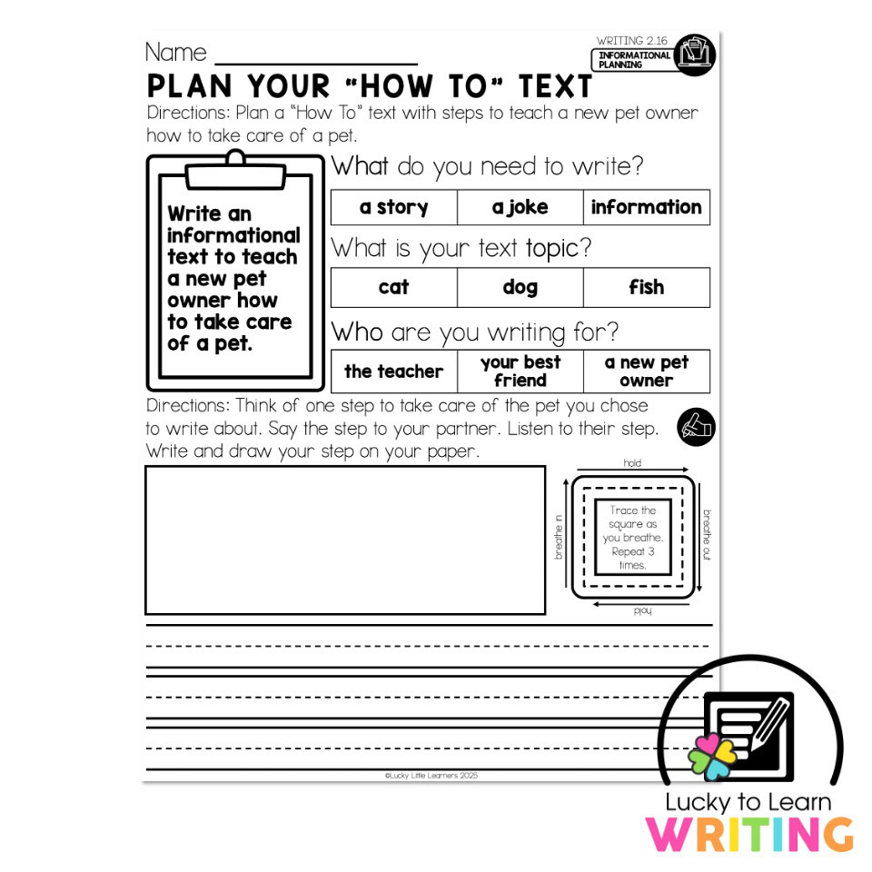 Lucky to Learn Writing 1st Grade - Intro to Informational - Writing 2. ...