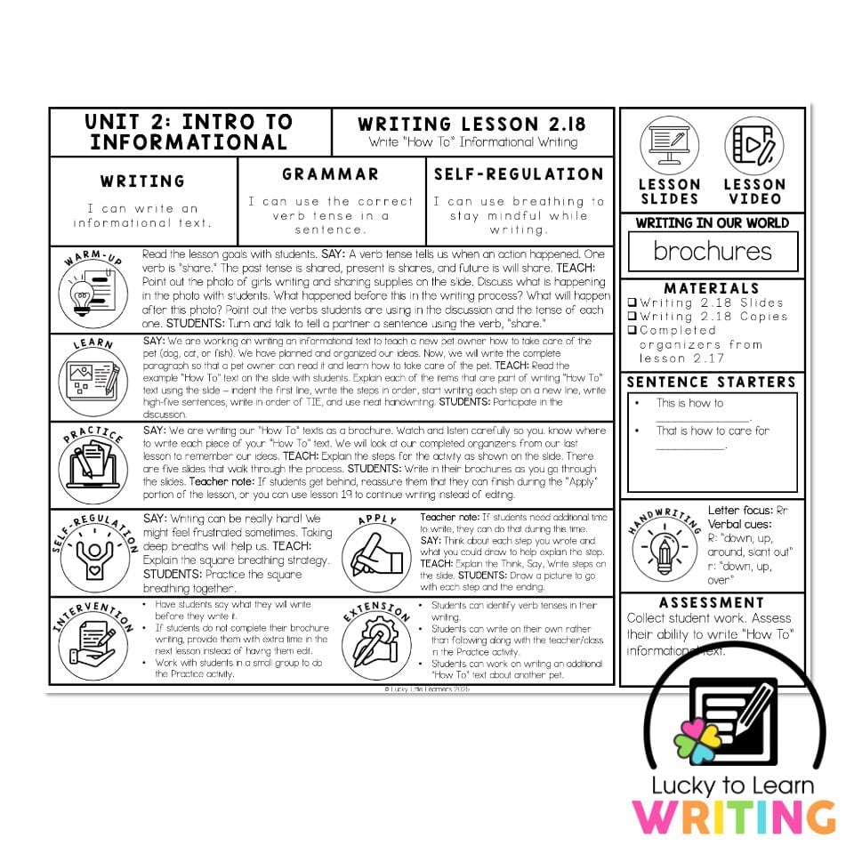 Lucky to Learn Writing 1st Grade - Intro to Informational - Writing 2. ...