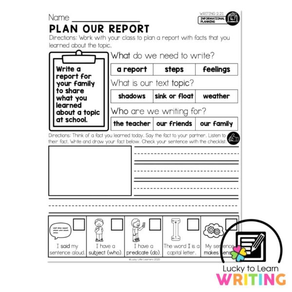 Lucky to Learn Writing 1st Grade - Intro to Informational - Writing 2. ...