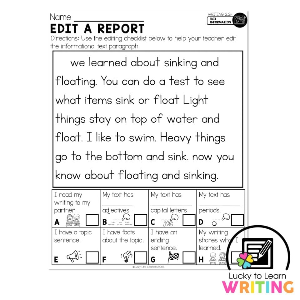 Lucky to Learn Writing 1st Grade - Intro to Informational - Writing 2. ...