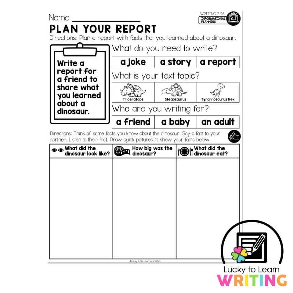 Lucky to Learn Writing 1st Grade - Intro to Informational - Writing 2. ...