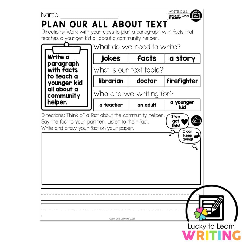 Lucky to Learn Writing 1st Grade - Intro to Informational - Writing 2.3 ...