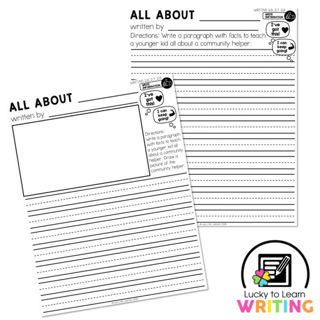 Lucky to Learn Writing 1st Grade - Intro to Informational - Writing 2.6 ...