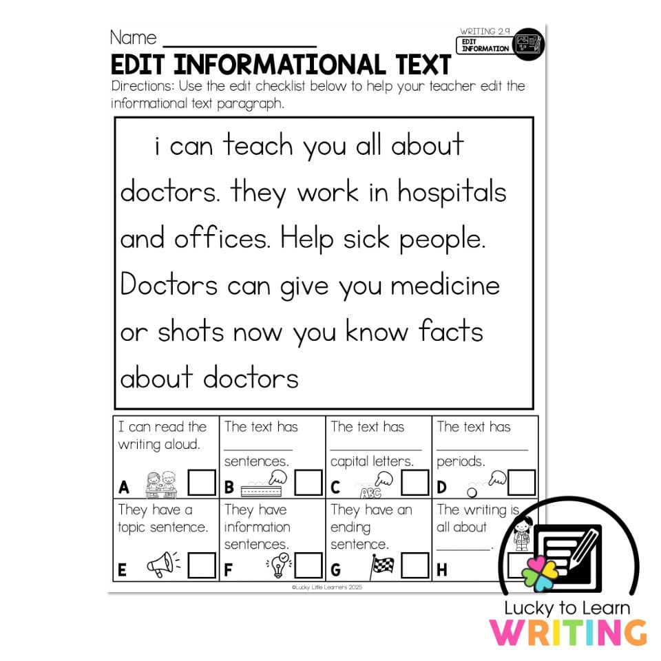 Lucky to Learn Writing 1st Grade - Intro to Informational - Writing 2.9 ...