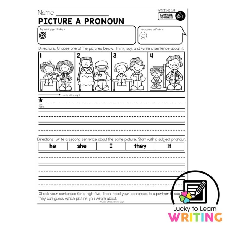 Lucky to Learn Writing - Unit 1 Foundations - Writing 1.9 - Pronouns ...