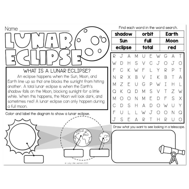 Lunar Eclipse - Placemat - Lucky Little Learners