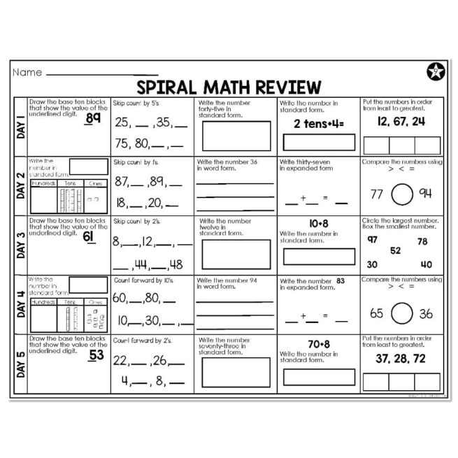2nd Grade Spiral Math - Week 9 - Below - Lucky Little Learners