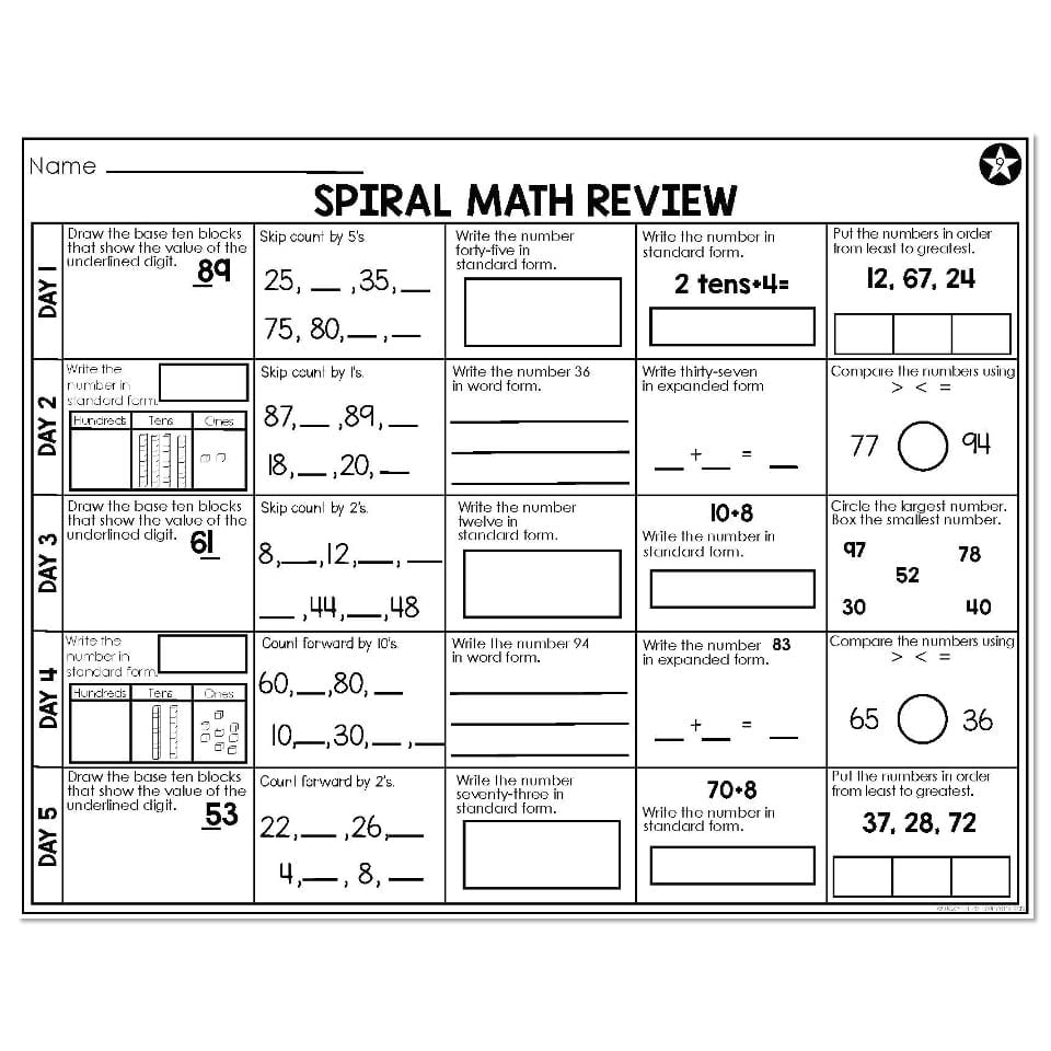 2nd Grade Spiral Math - Week 9 - Below - Lucky Little Learners