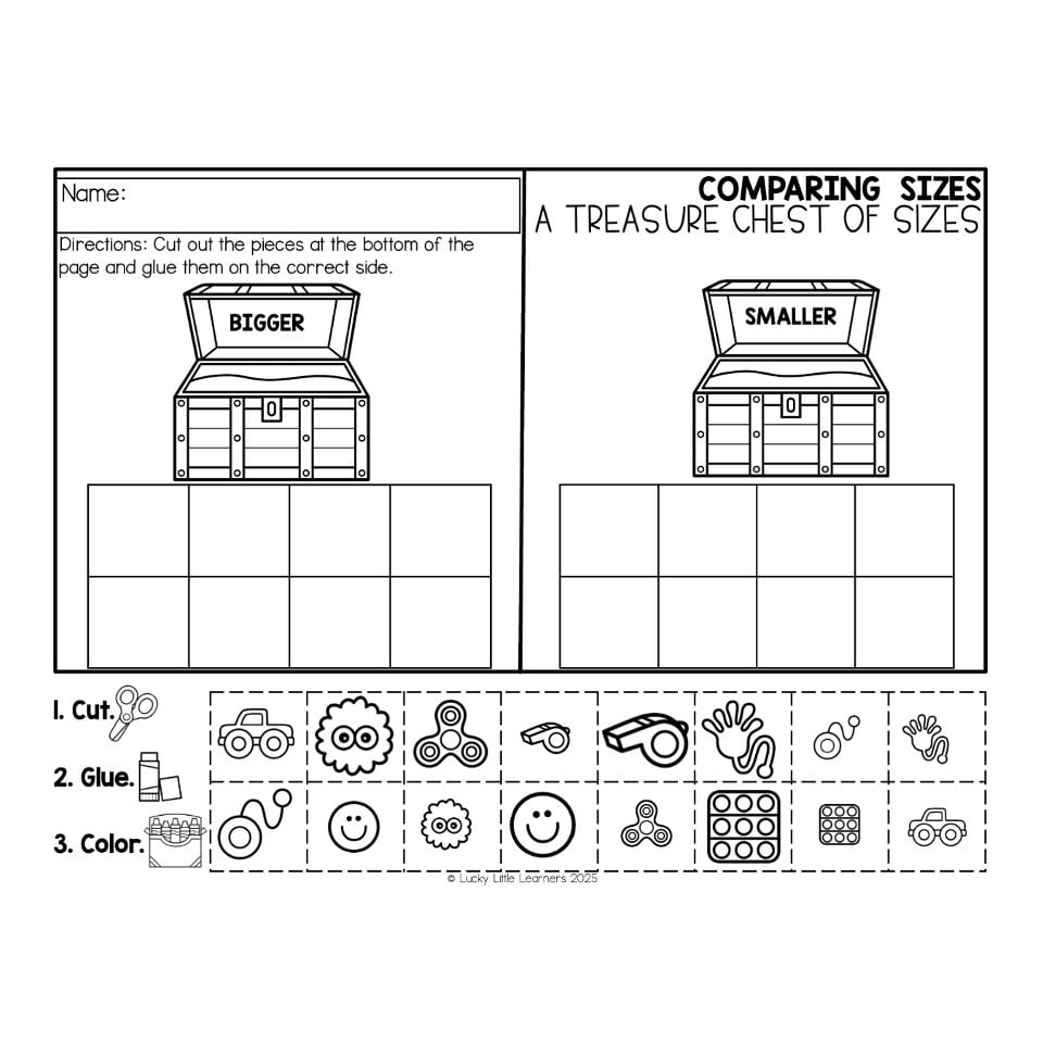Math Worksheet - August - Comparing Sizes - A Treasure Chest of Sizes ...