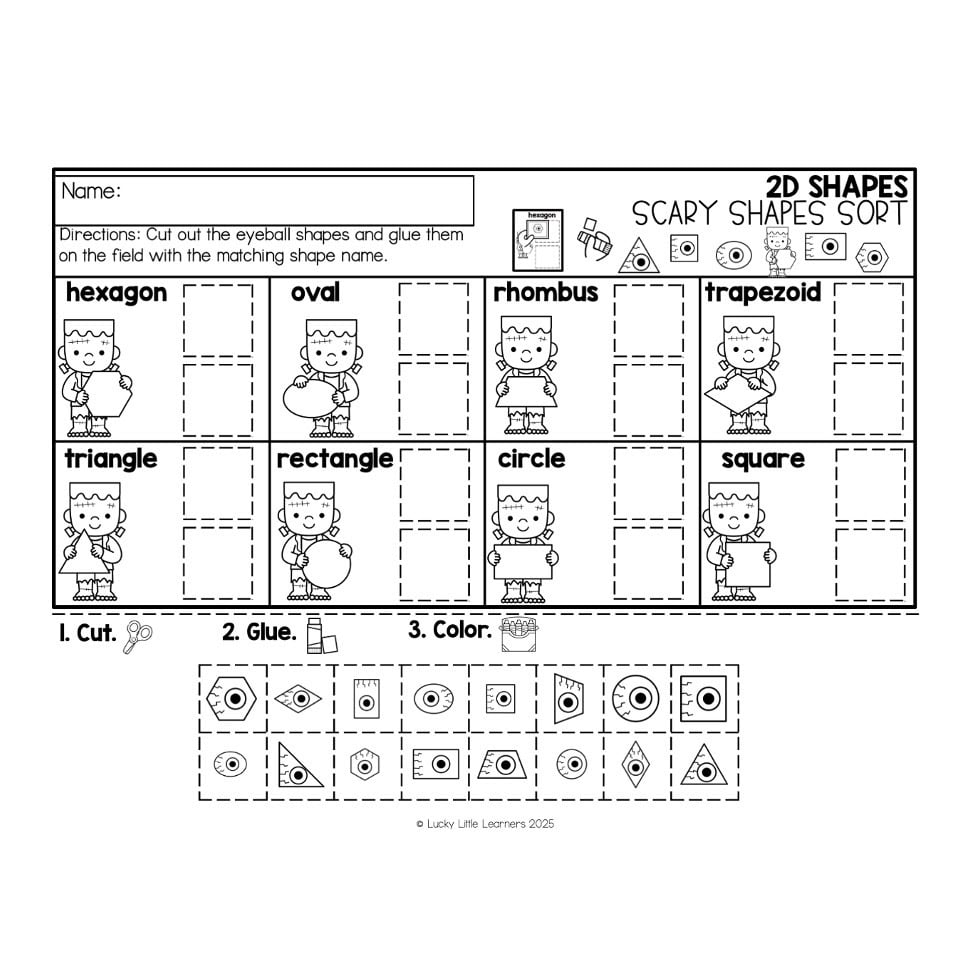 Math Worksheet - October - 2D Shapes - Scary Shapes Sort - Lucky Little ...