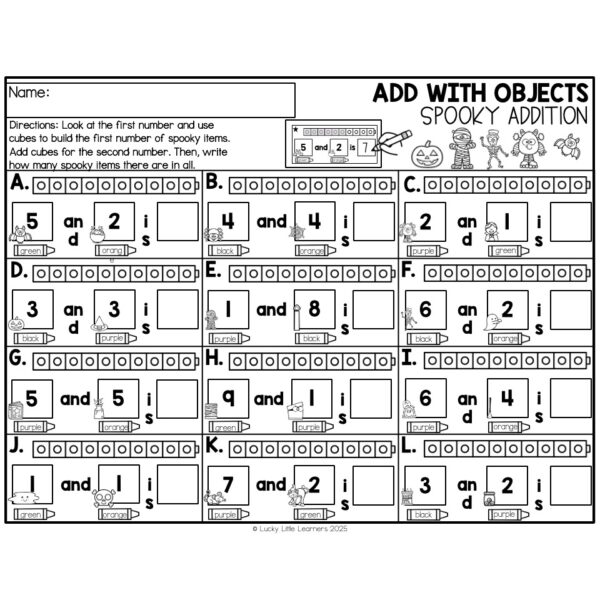 Math Worksheet - October - Add to 10 with Objects - Spooky Addition ...