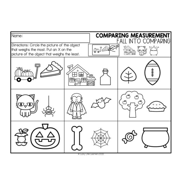 Math Worksheet - October - Comparing Measurements - Fall Into Comparing ...