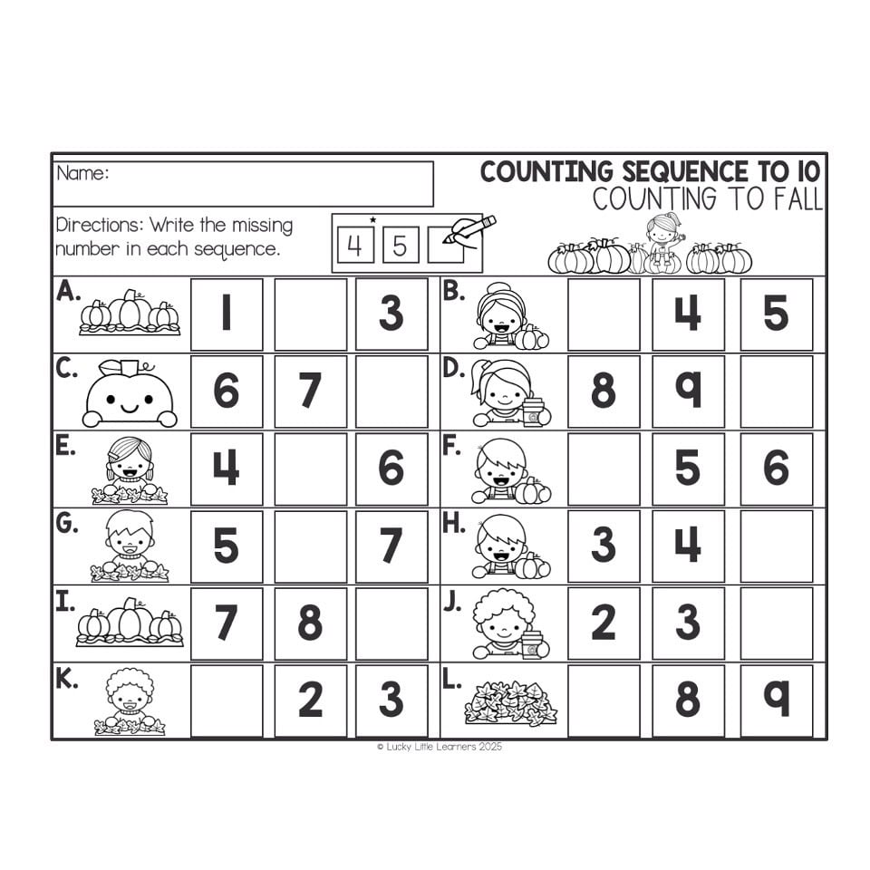 Math Worksheet - October - Counting Sequence to 10 - Counting to Fall ...