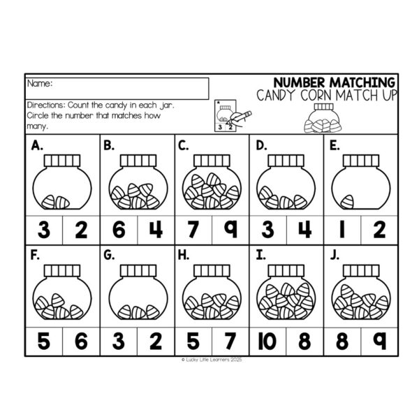 Math Worksheet - October - Number Matching - Candy Corn Match-up ...